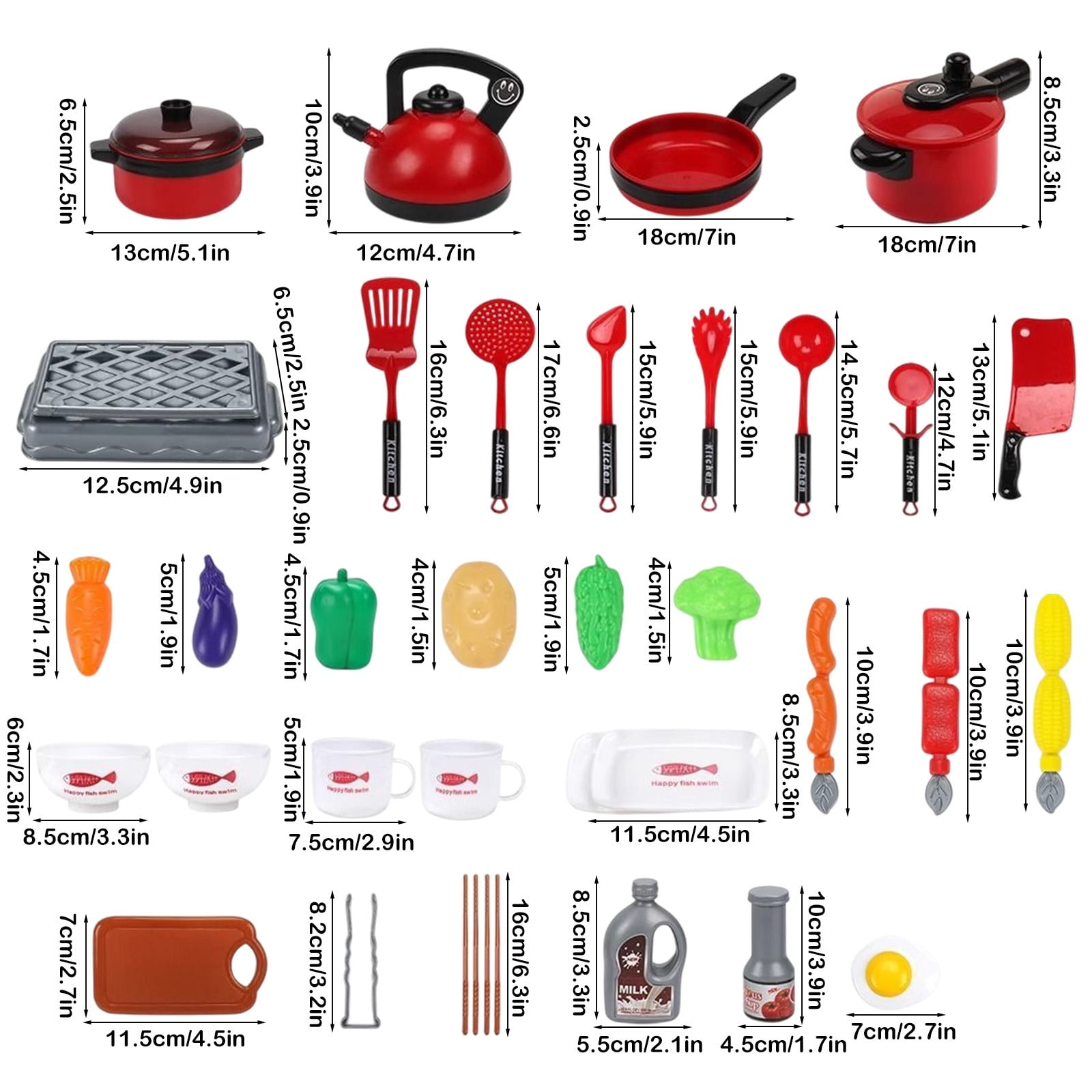 43 Piece Kitchen Playset Cooking Toy Set With Utensils And Food Mini ...
