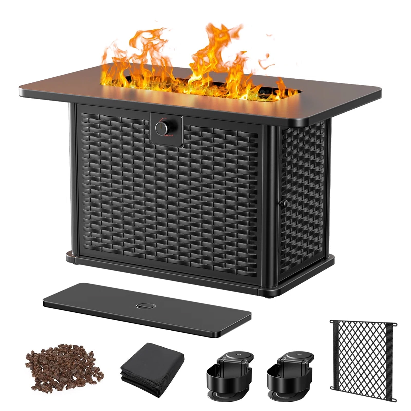 43" Propane Fire Pit Table - 60,000 BTU Gas Fire Pit with 2 Cup Holders ...