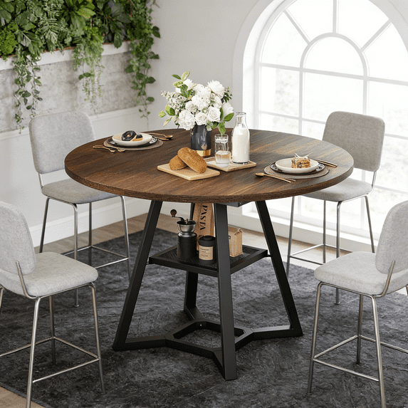 43" Round Dining Table for 4, Space Saving Wood Kitchen and Dining Room ...