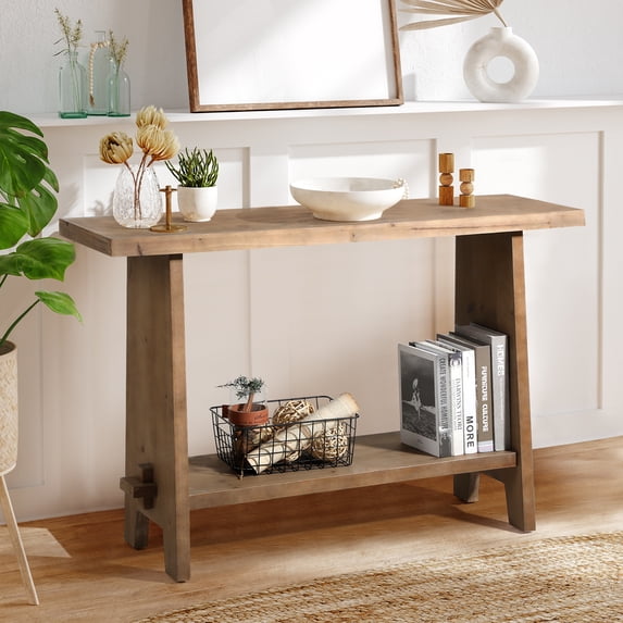 43'' Solid Wood Entryway Table with Storage Shelf, Small Console Table ...