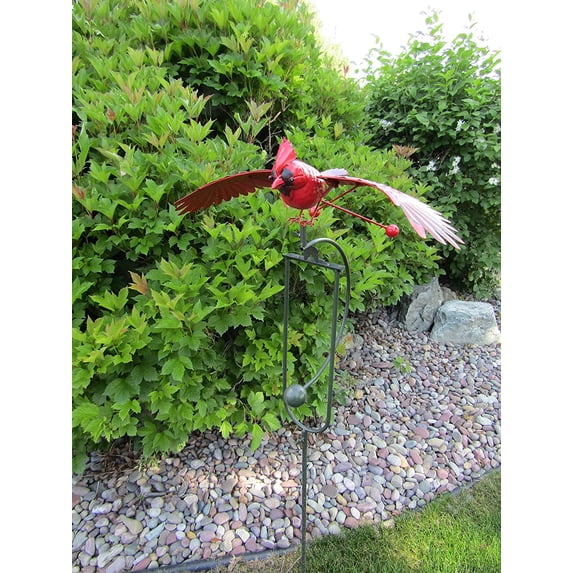 43" Tall Whimsical Kinetic Metal Red Cardinal Yard Stake Wind Spinner ...