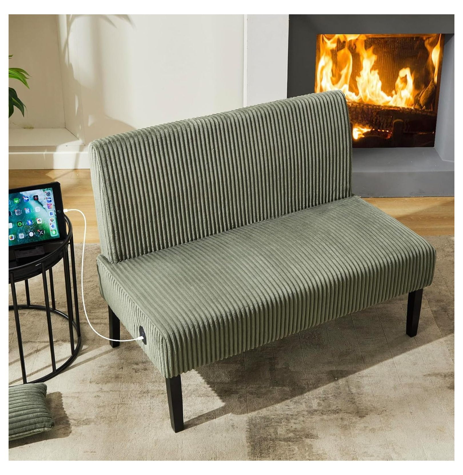 43" W Mini Small Comfy Couch Armless Loveseat Sofa for Bedroom with USB ...