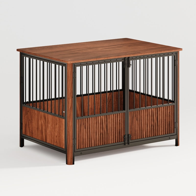 43'' Walnut Fluted Wood Furniture Style Dog Crate for Large & Medium ...