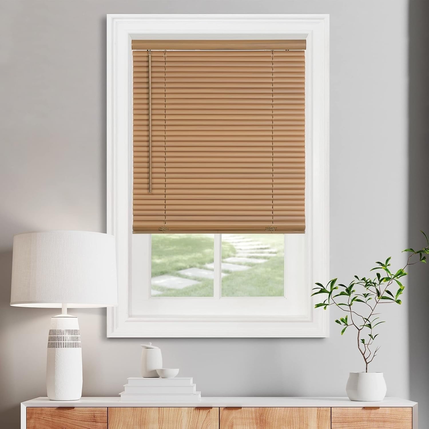 43" Woodtone Cordless Light Filtering Window Blinds, Horizontal Vinyl ...