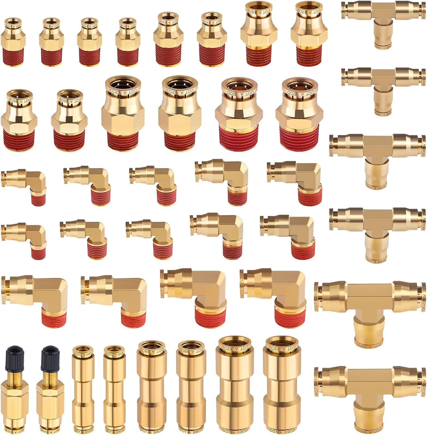 43 count Brass DOT Air Line Fittings 1/4" 3/8" 1/2" Push to Connect ...