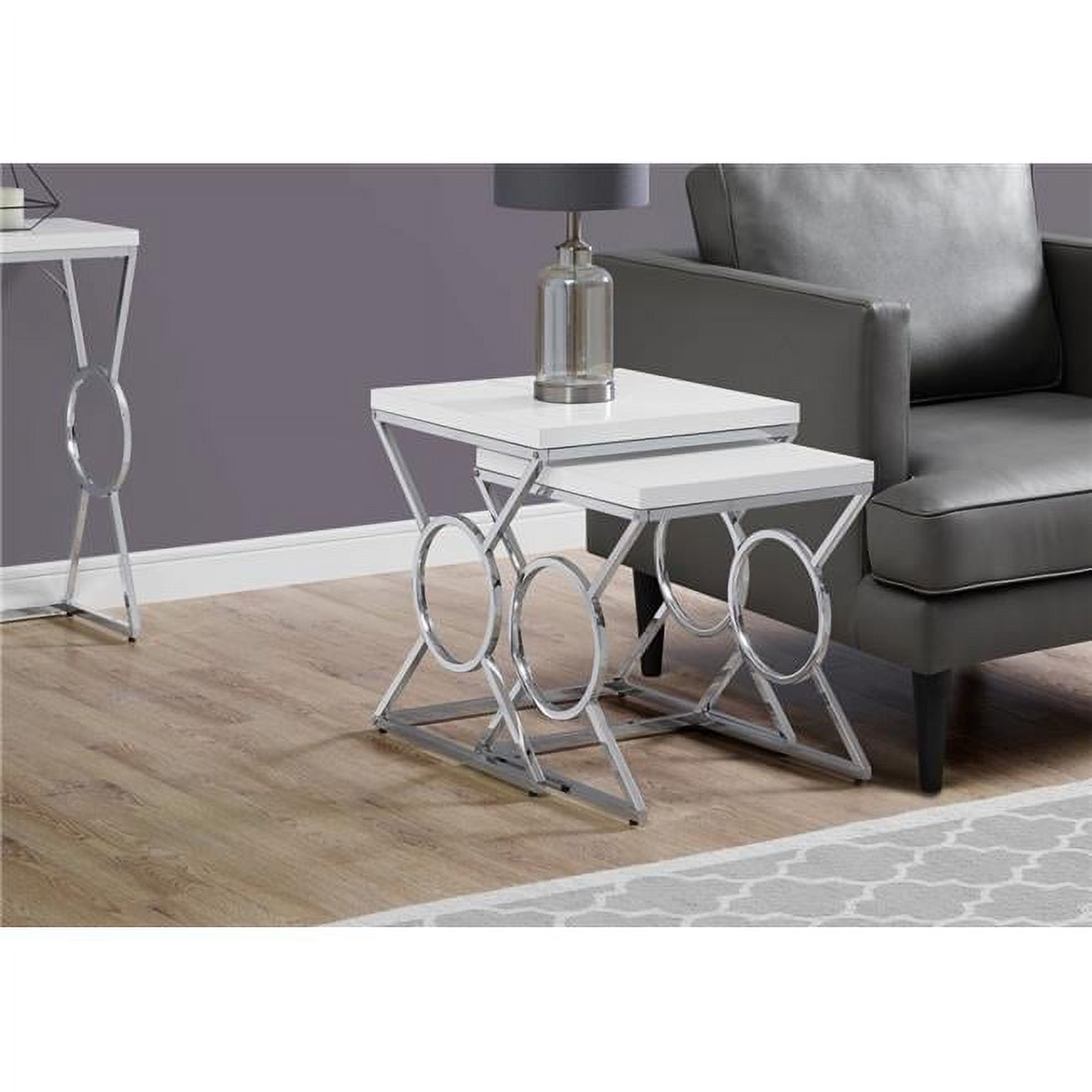 43 in. Glossy White MDF & Chrome Metal Nesting Table Set - 2 Piece ...