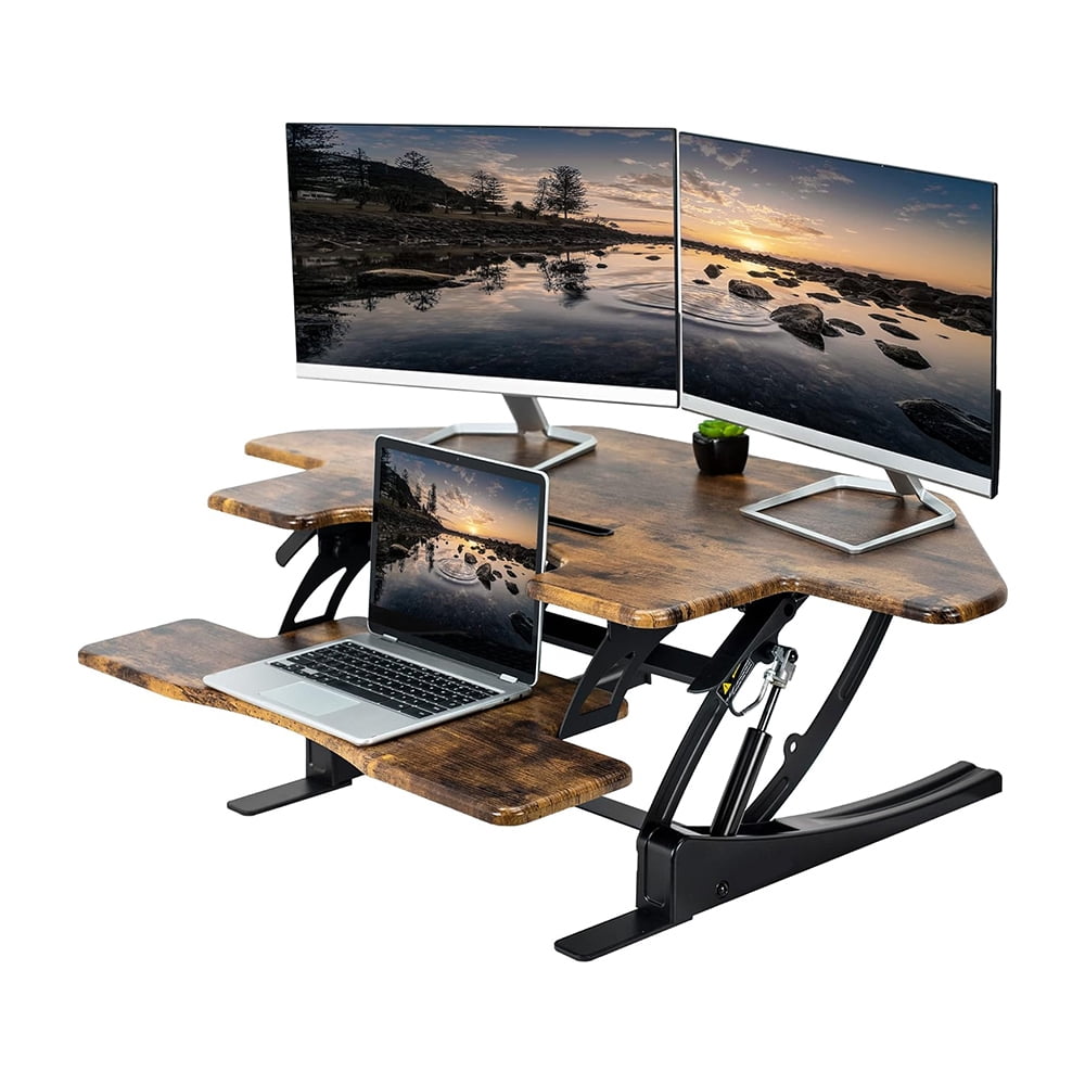 43 inch Dual Monitor Riser Desk, V Series, Corner Cubicle Stand Up ...