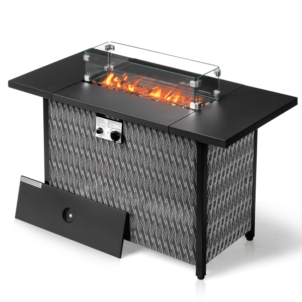 43-inch gas fire pit with black wrought iron panel and black and white ...