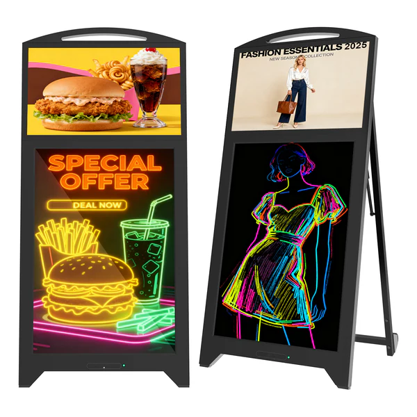 43'' portable digital signage with 21.5'' LCD Screen and 32'' LED ...