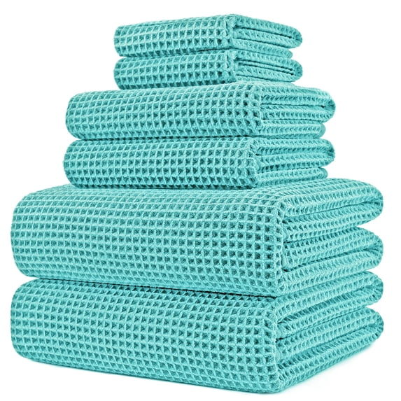 430 GSM Microfiber Quick Dry Oversize Bath Towel Set, 6 Piece Waffle ...
