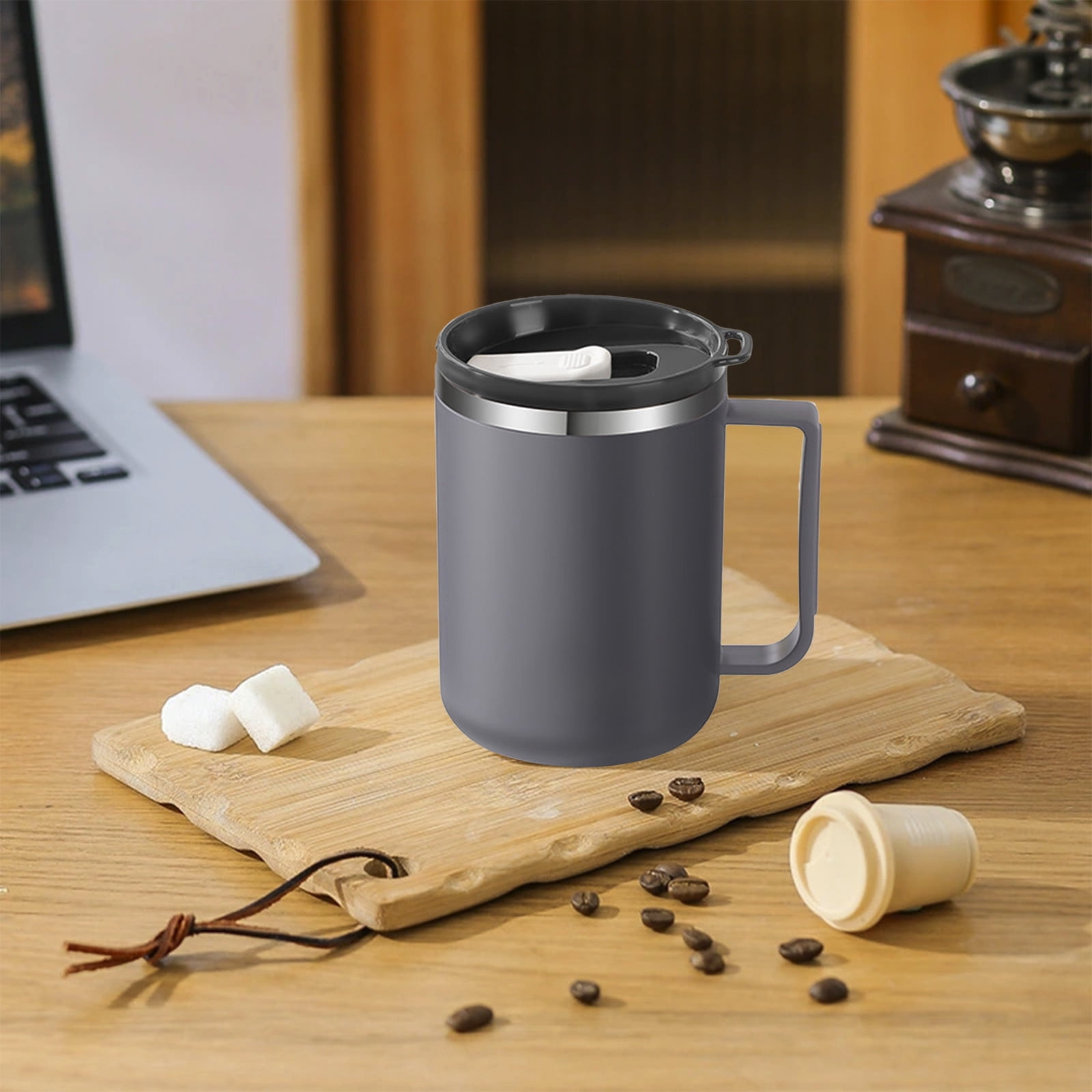 430ML Stainless Steel Push Lid Water Cup Double Layer Insulated Sealed Leak Proof Coffee Cup ...