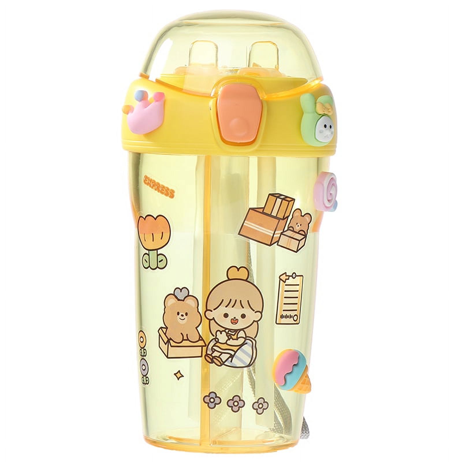 430ml Cute Children Double Drinking Water Bottle Straw Portable Bottle Student Couple Plastic ...