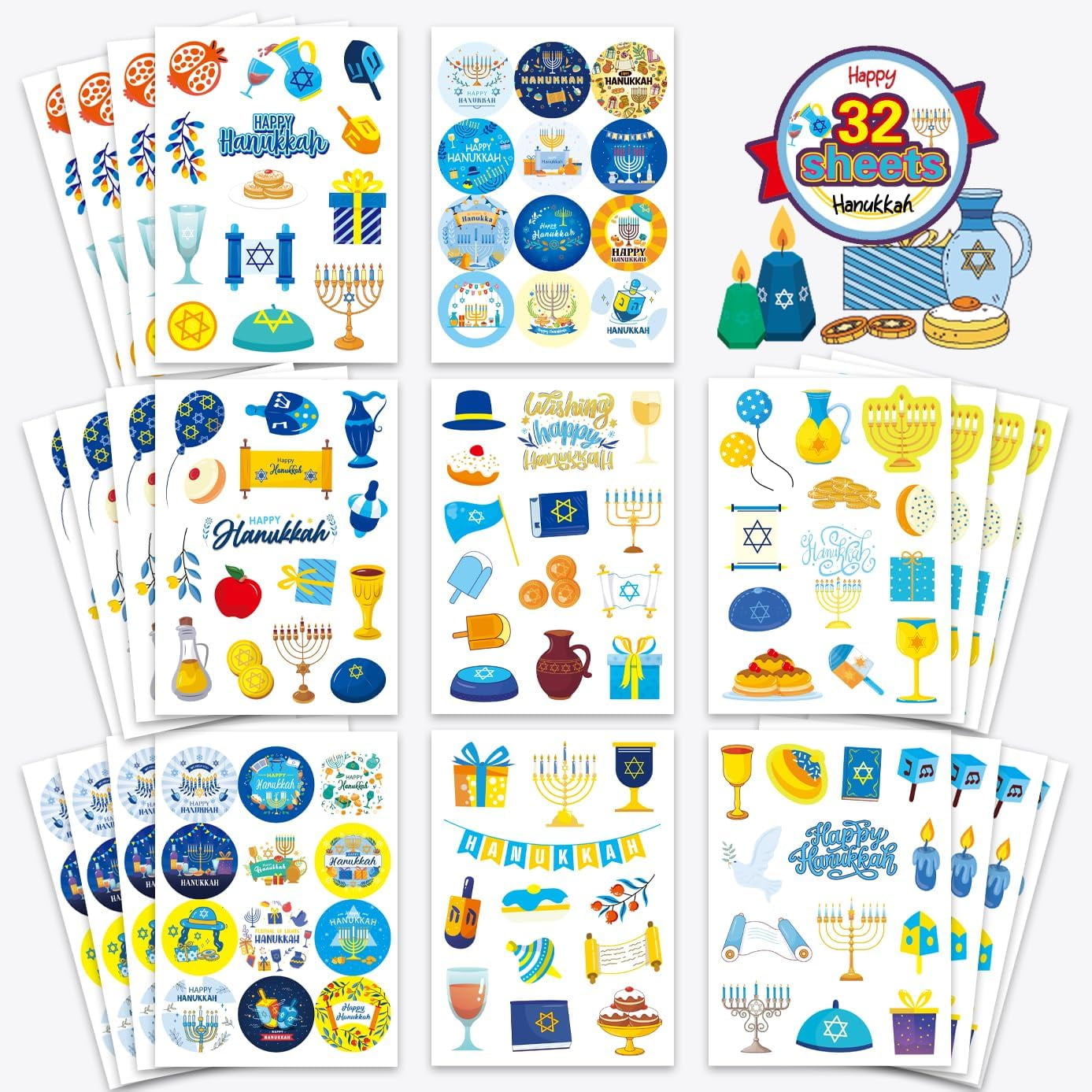 432 PCS Hanukkah Stickers, Happy Hanukkah Stickers for Kids Adults ...