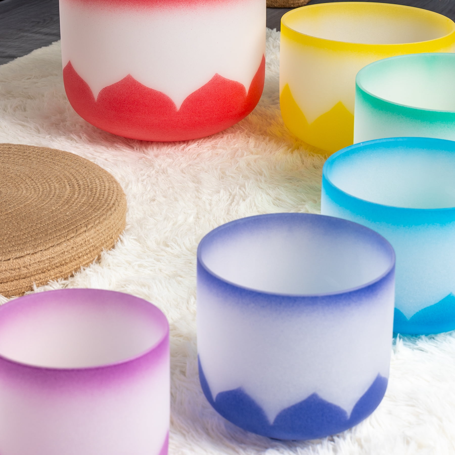 432hz Quartz Crystal Singing Bowls Set of 7 Lotus Design 6-12 inch ...