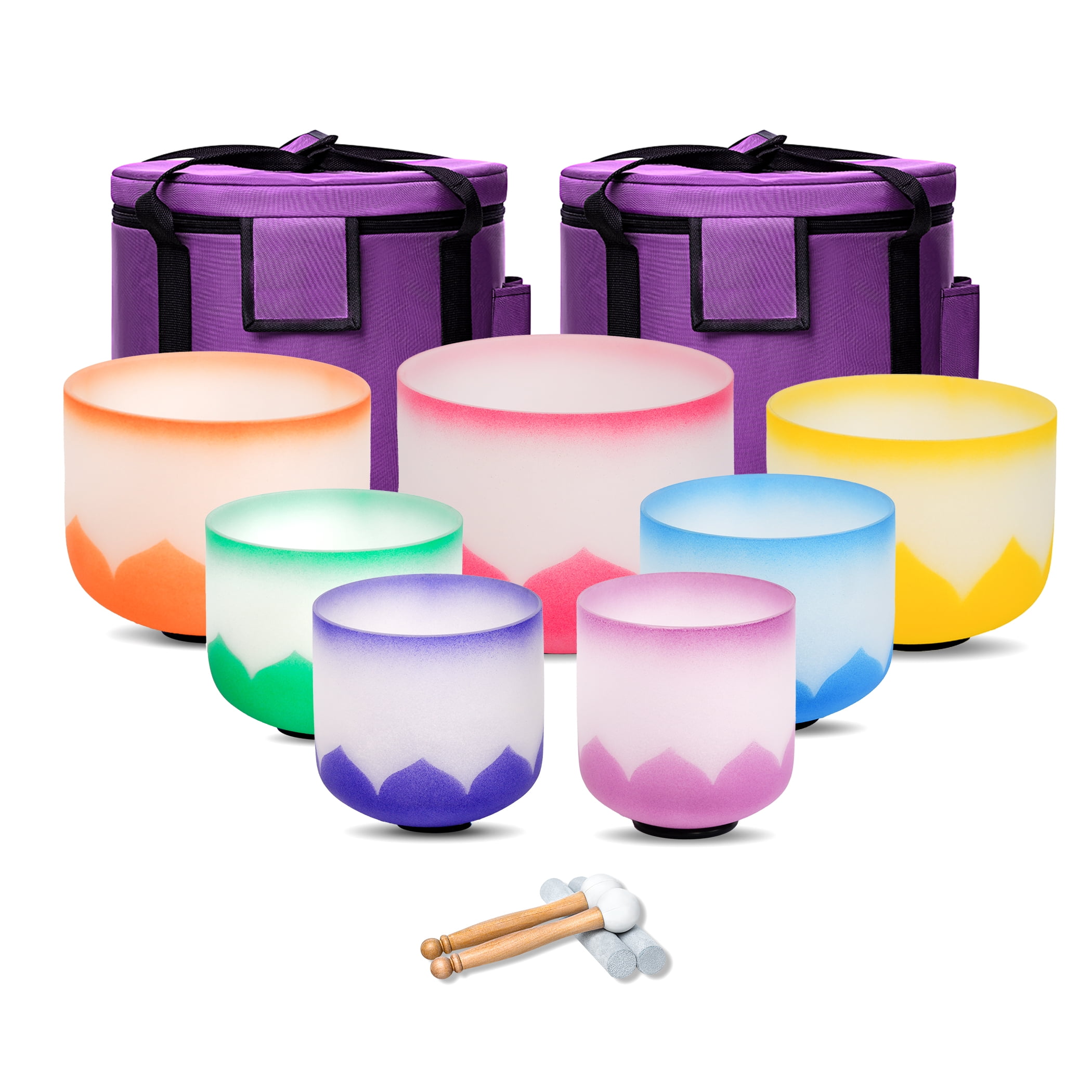 432hz Quartz Crystal Singing Bowls Set of 7 Lotus Design 6-12 inch ...