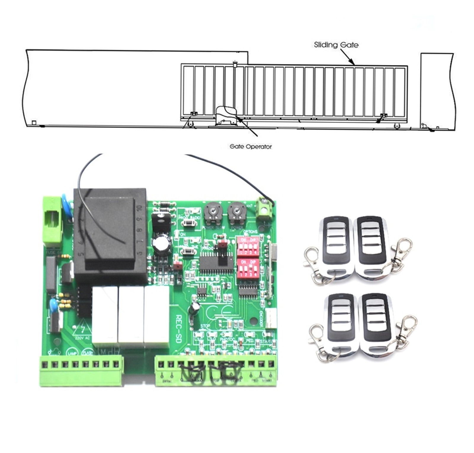 433.92Mhz AC Professional Sliding Gate Door Controller Card Board ...