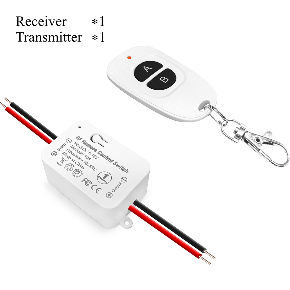 433Mhz Wireless Remote Control Switch 10A DC 6V 12V 24V 30V 36V Mini RF Relay Receiver ...