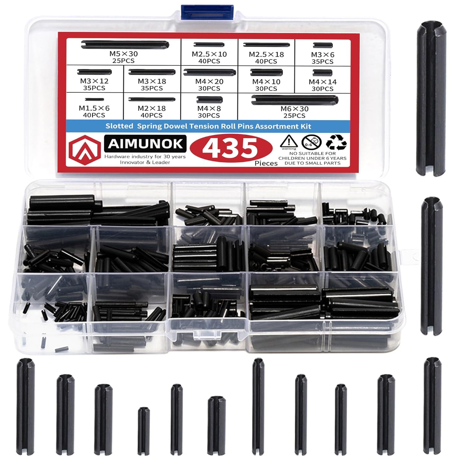 435-Piece Roll Pin Assortment Kit - Slotted Tension Pins, Split Dowels ...