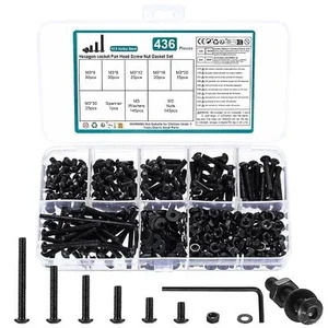 436Pcs M3 Hex Socket Button Head Cap Screws Boltsc& Nuts Washers ...