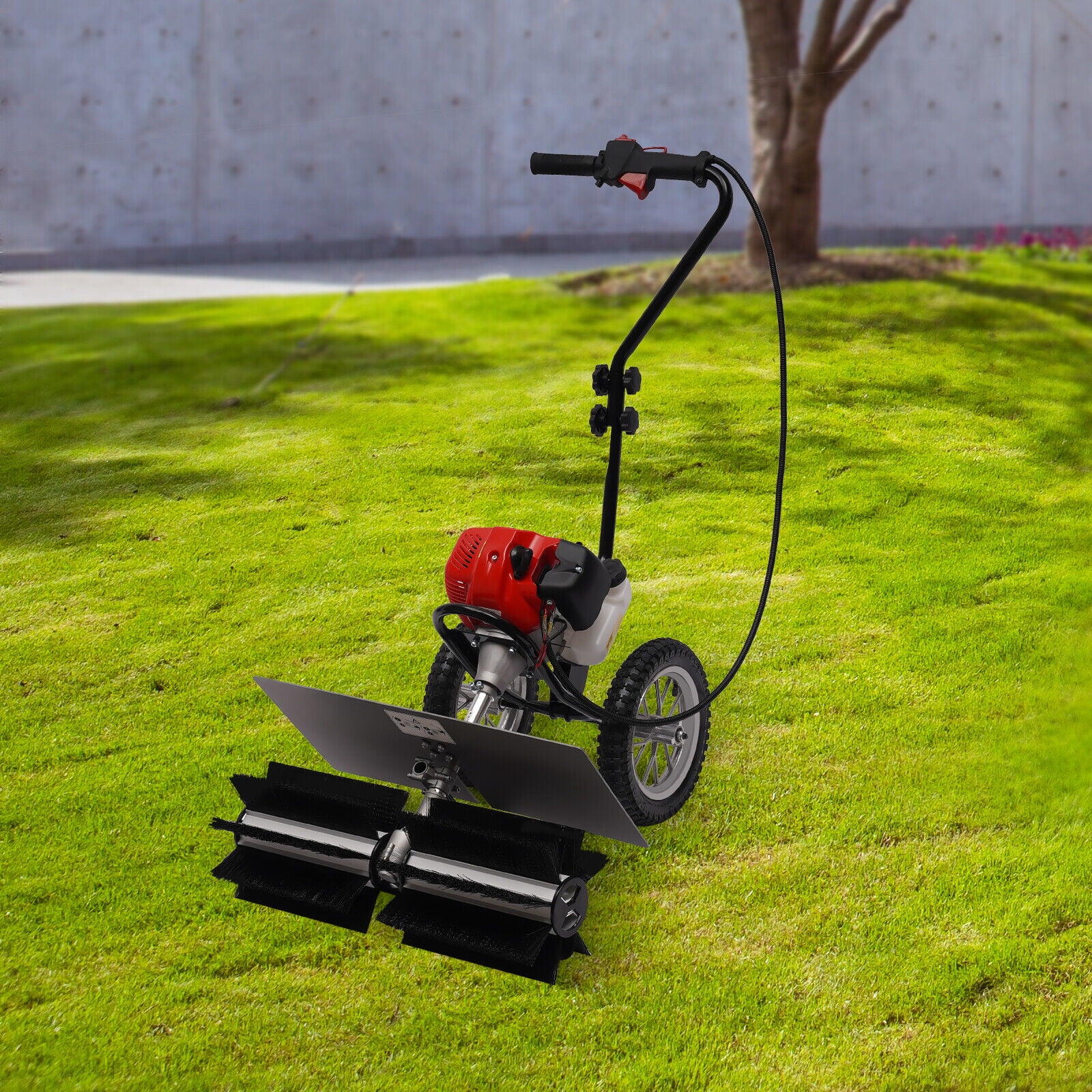 43CC 1.7HP Gas Powered Push Lawn Sweeper Broom 2 Stroke Walk Behind ...