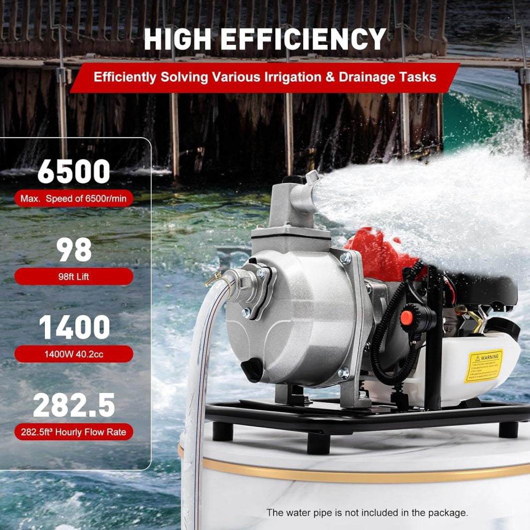 43CC 2-Stroke Gasoline High-Pressure Water Pump (1.7HP, 1 Inch Port ...