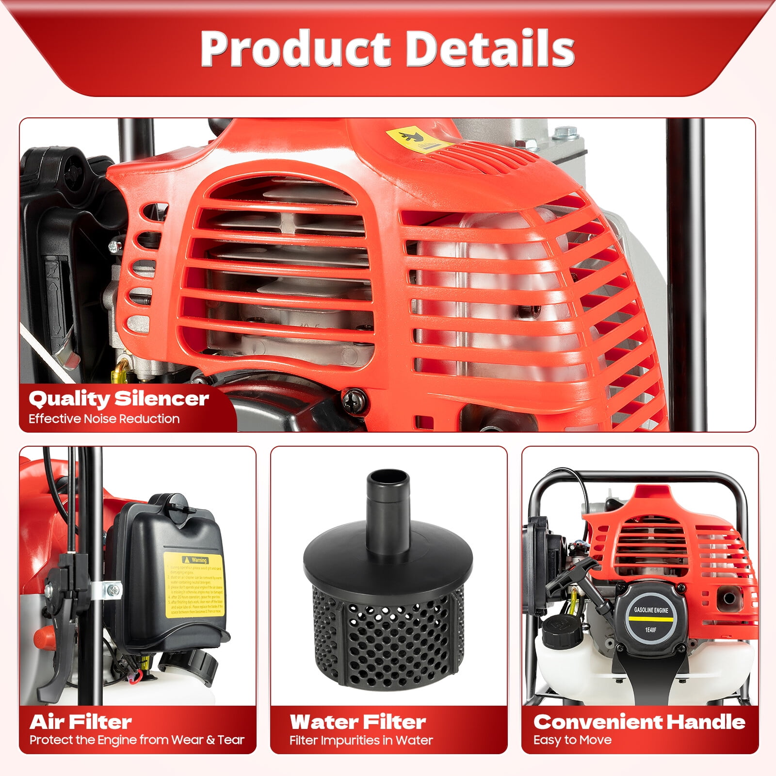 43CC 2-Stroke Single Cylinder Gasoline High Flow Water Transfer Pump ...