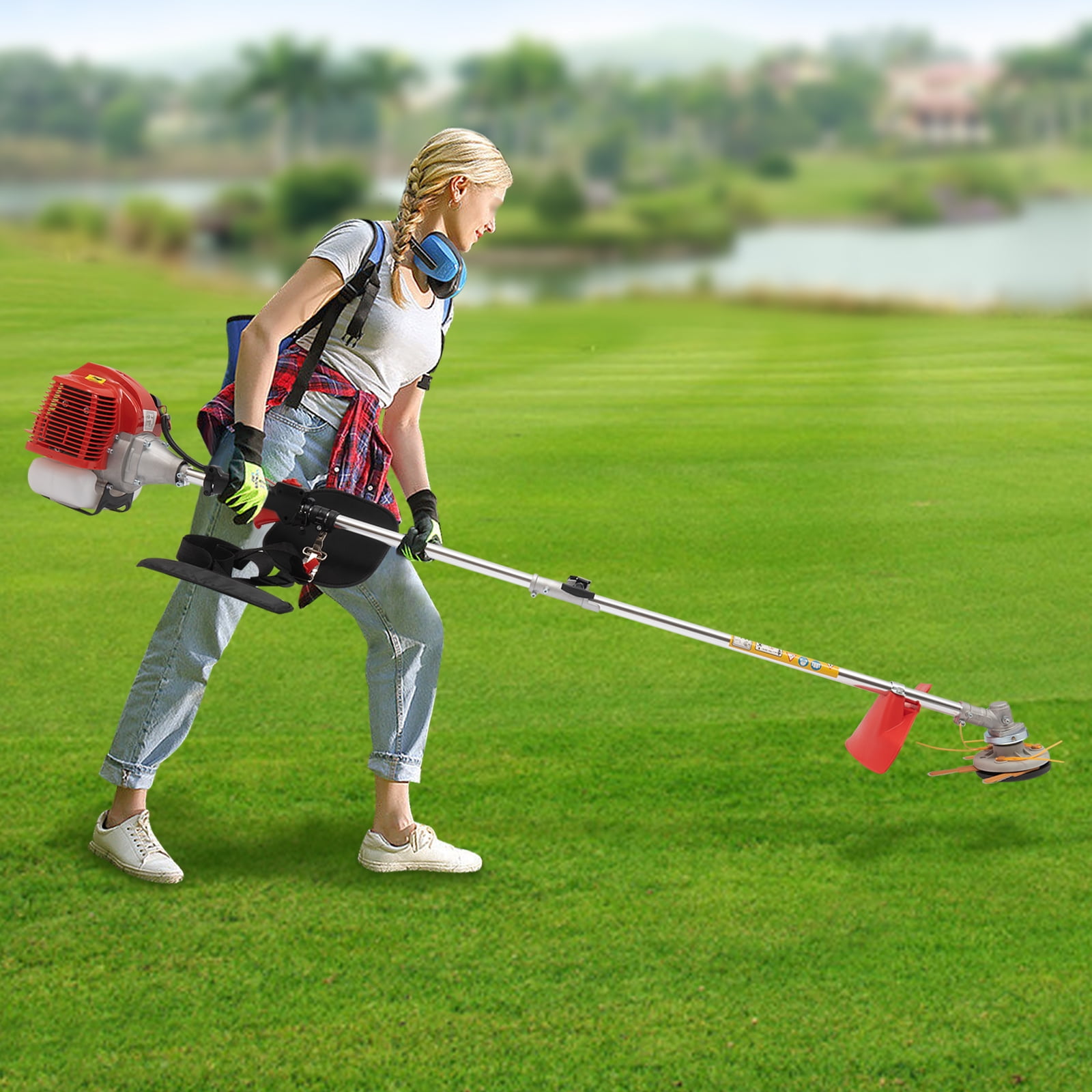 43CC 8500 RPM Gas Weed Wacker w/ 2 Blade Heads Durable Manganese Steel ...