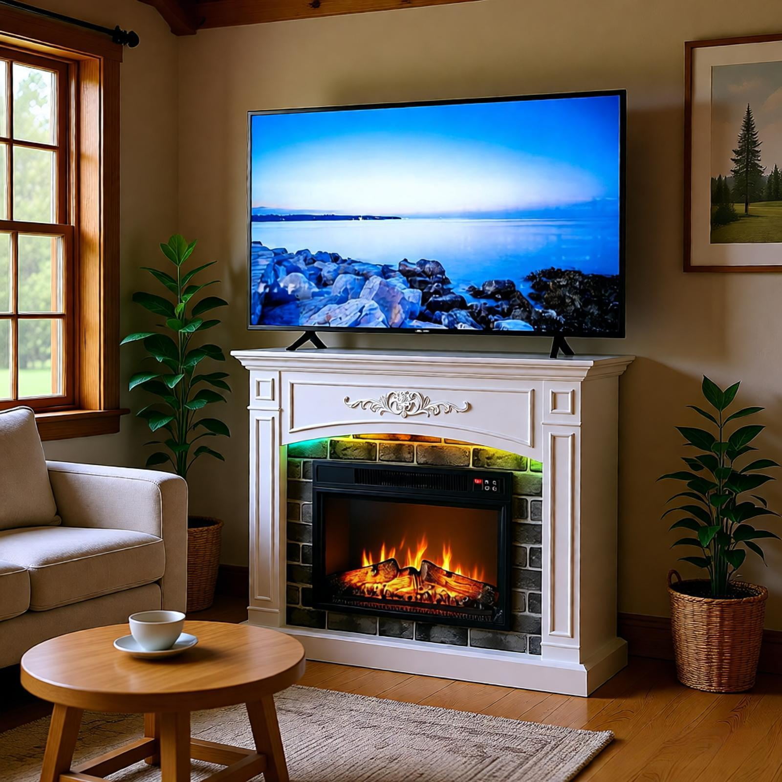 43In Shaker White Fireplace TV Stand Media Console with Built in RGB ...