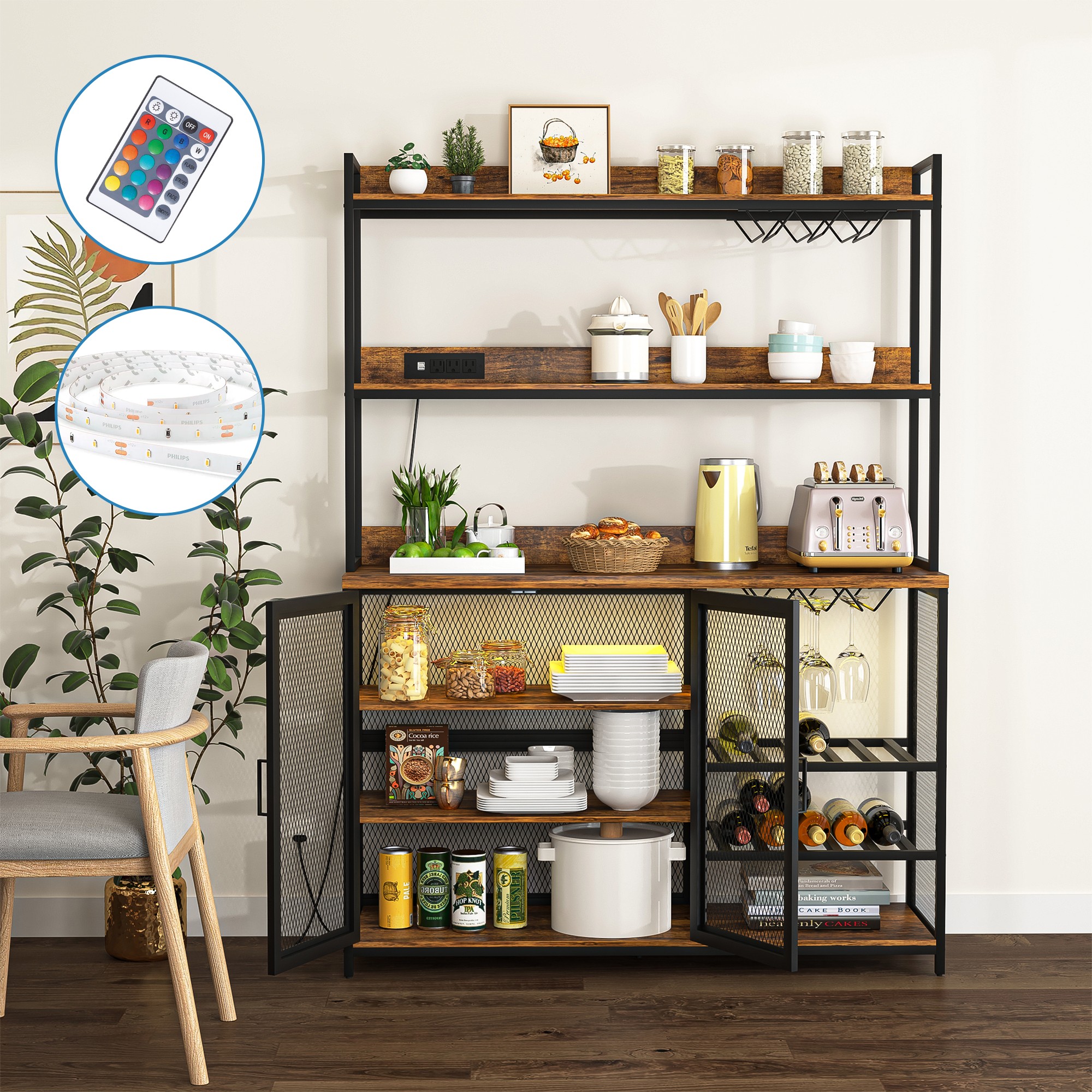 Chnnmbrn Bakers Rack with Microwave Compatibility Kitchen Wood Brown ...