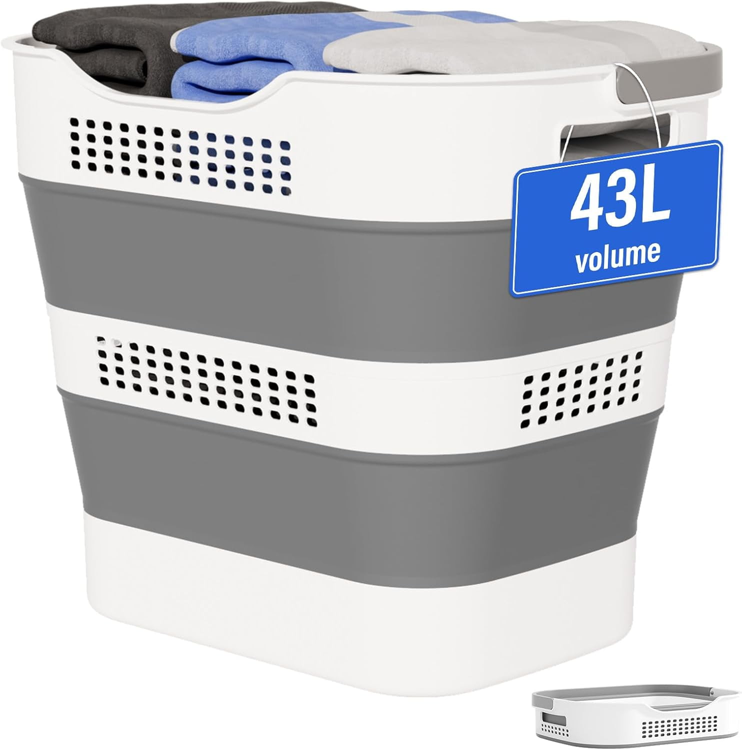 43L(11.5Gallon) Collapsible Laundry Basket with Handles, Foldable ...