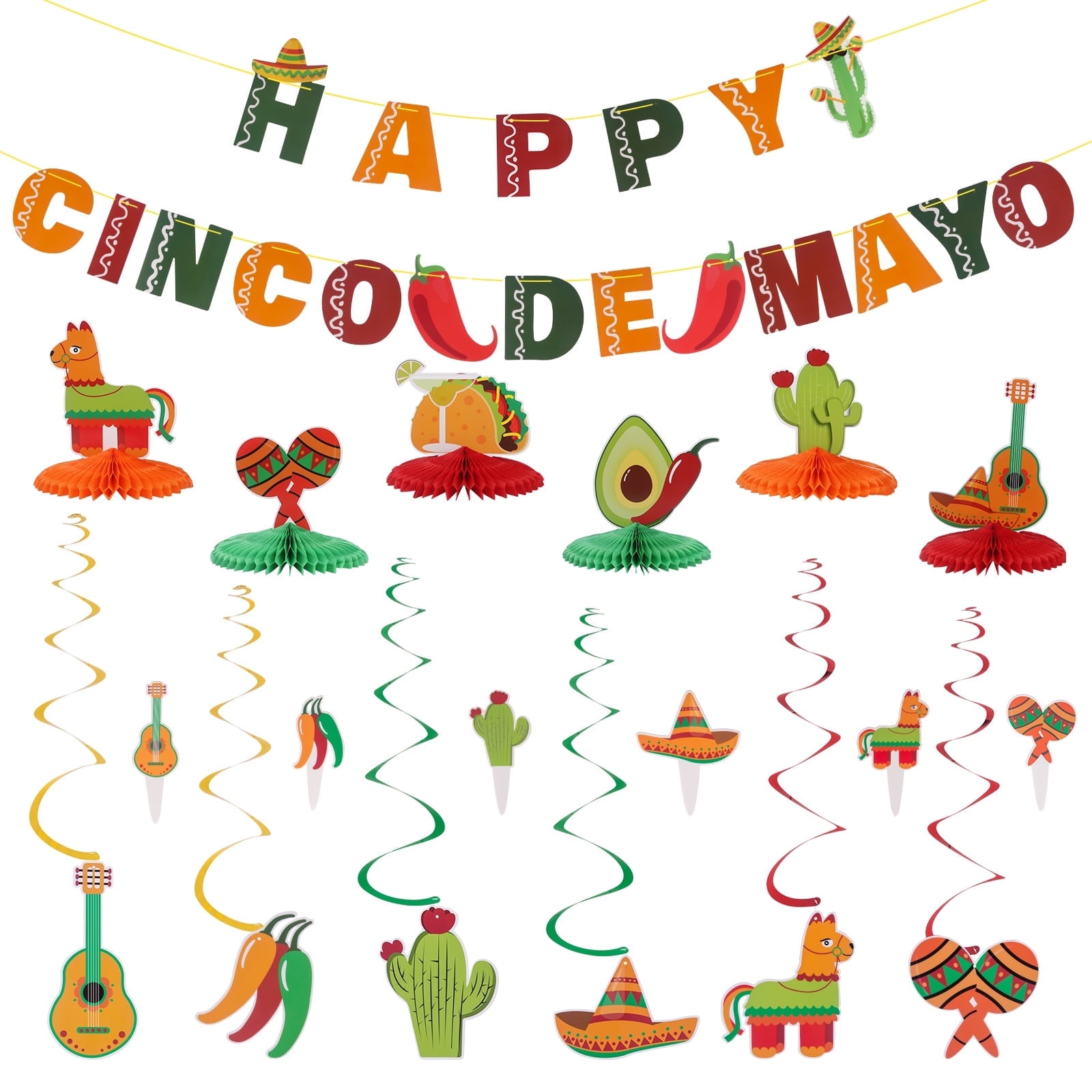 43PCS Cinco de Mayo Decorations, Mexican Themed Party Hanging Swirls ...