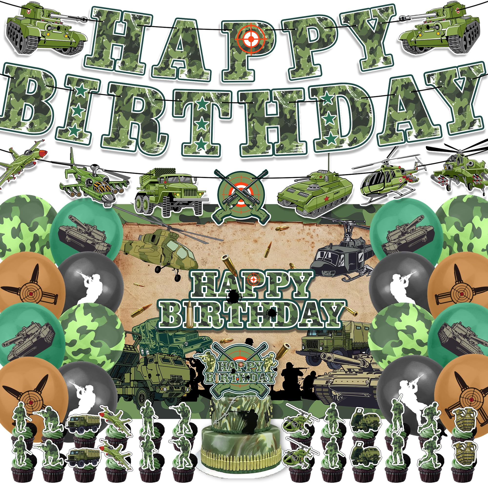 43Pcs Army Birthday CORNET Party Decorations Military Supplies Includes ...