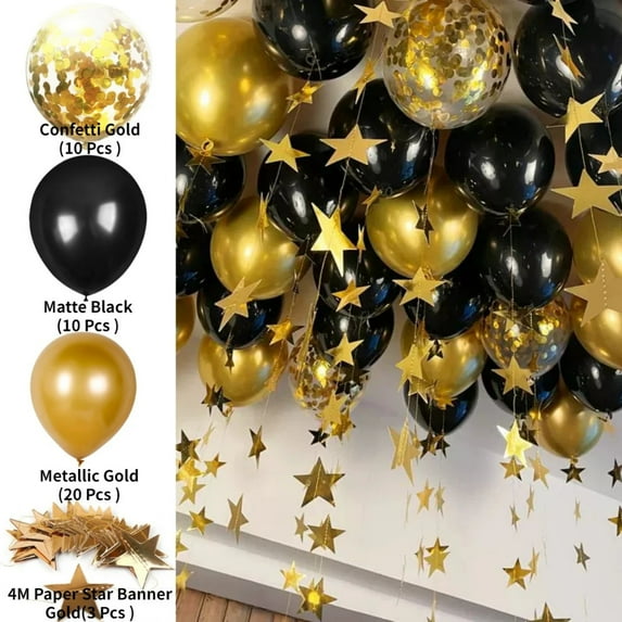 43Pcs Black,Gold,Silver,White Metal Thick Balloons Bar Party,Birthday ...