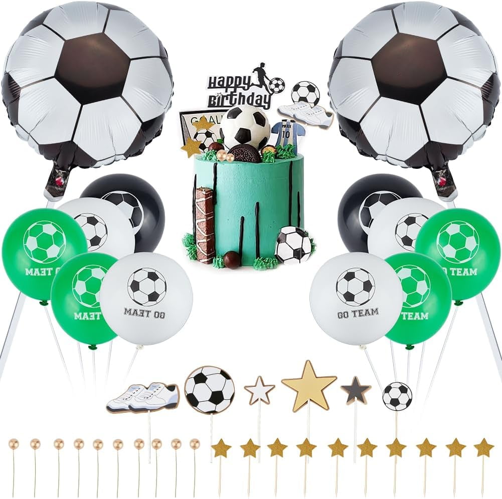 43Pcs Football Paper Cake Toppers Football Topper Plastic Football Cake ...
