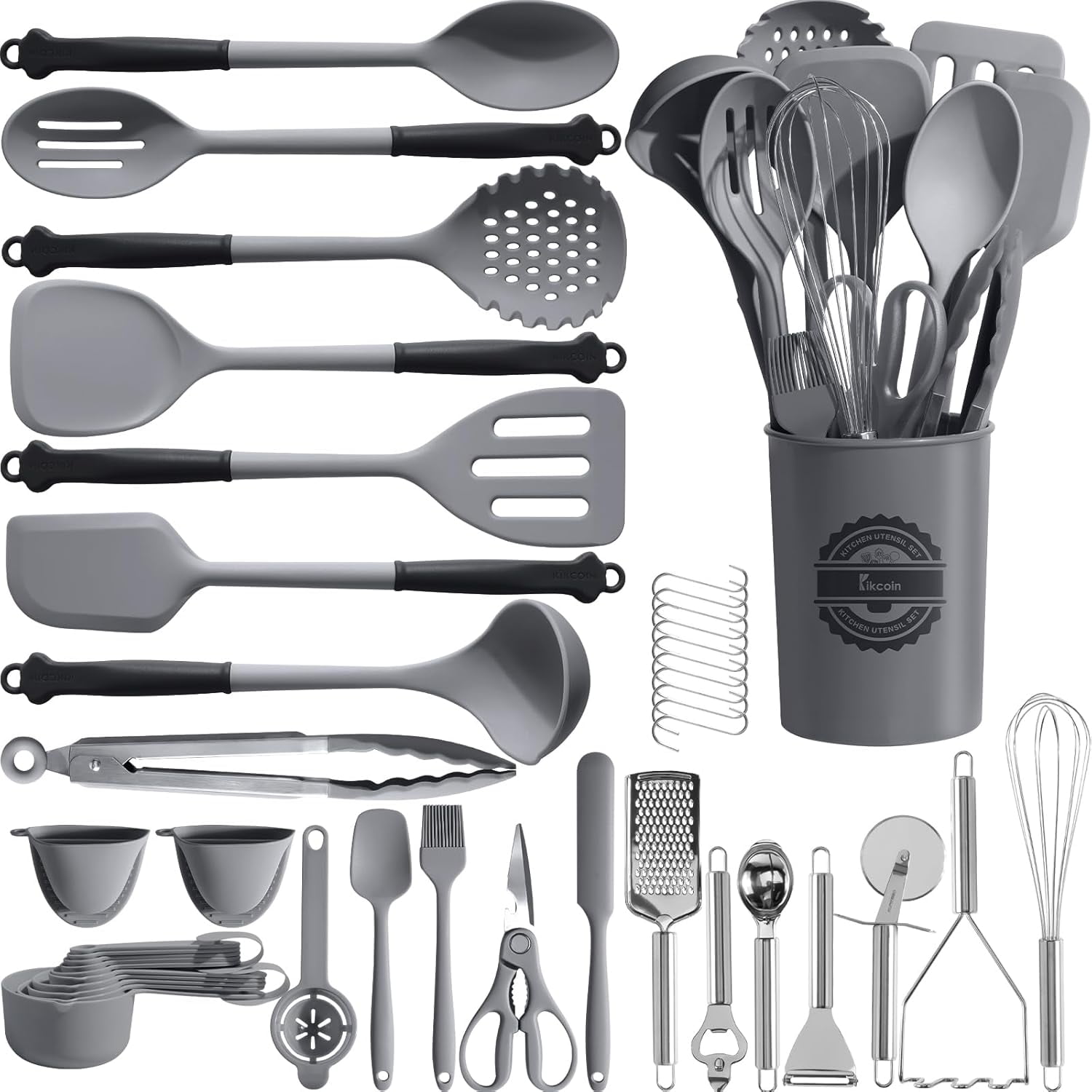 43Pcs Large Kitchen Utensils Set - Silicone Cooking Set, Dishwasher ...