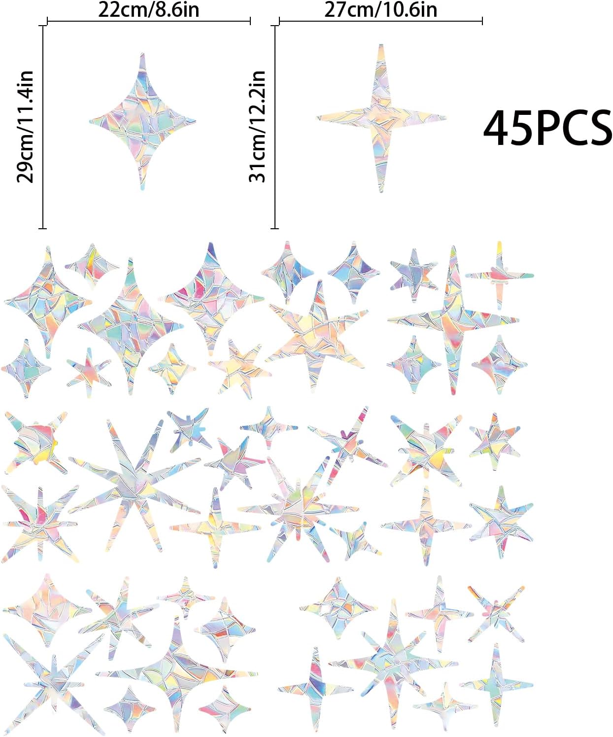 43Pcs Stars Window Decals Static Window Stickers Crash Proof Window ...