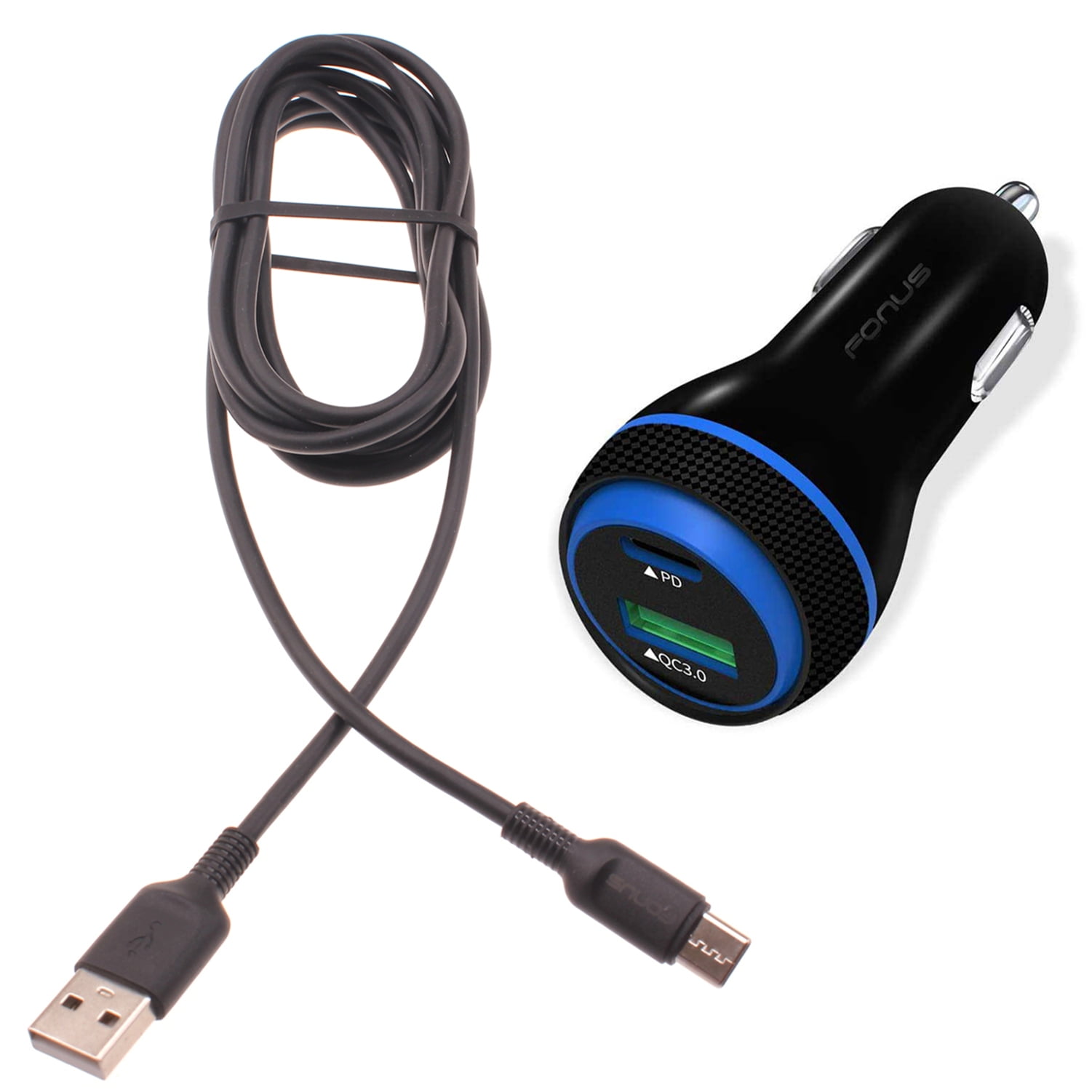 43W Quick Car Charger for Cricket Debut S3, Icon 6 - 2-Port USB Cable ...