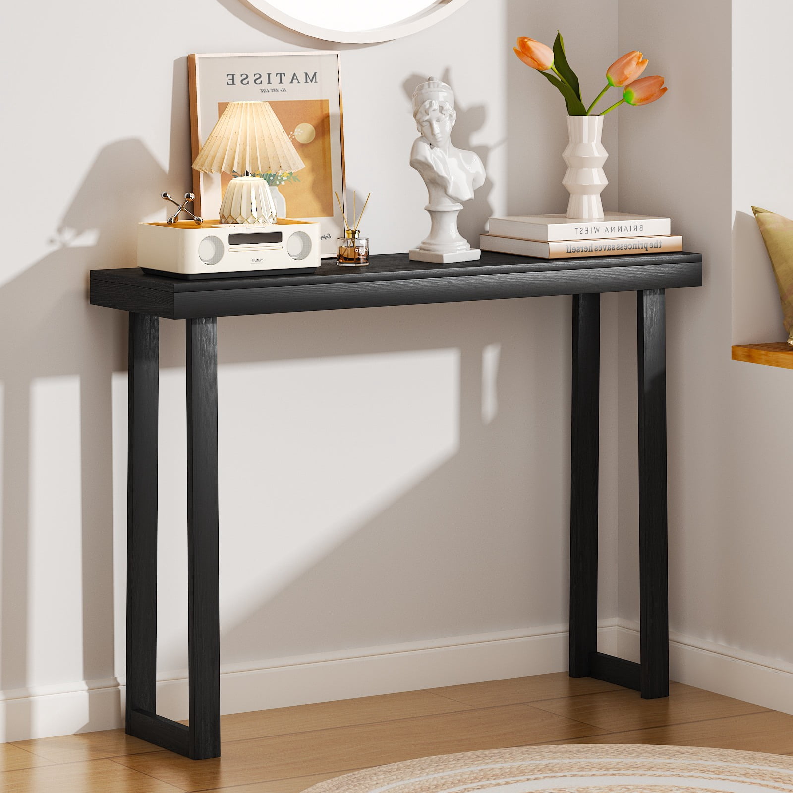 43in Black Console Table, Wood Sofa Table Entryway, Multifunctional Use ...