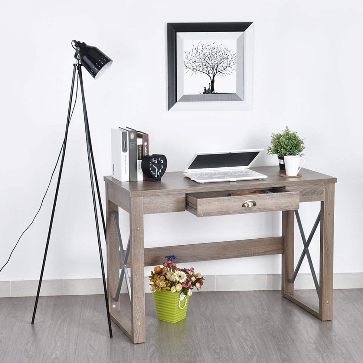 44.1 Inch Home Office Computer Desk with Sturdy Metal Frame and Drawer ...