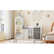 UTEX Kid's Bookshelf and Toy Box Combo, Wooden Playroom Storage Unit ...