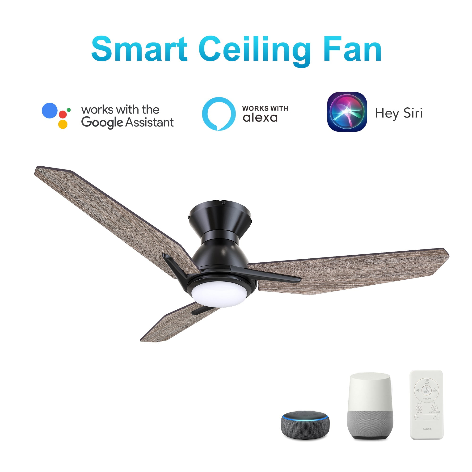 44" 3 Blade Flush Mount Ceiling Fan with Remote Light 10 Speeds Silent ...