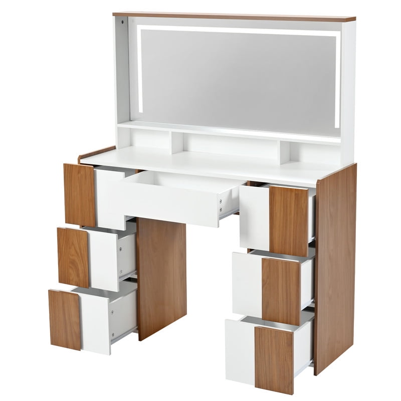 44.4" Elegant Vanity Table with Large Lighted Mirror & Power Outlet ...