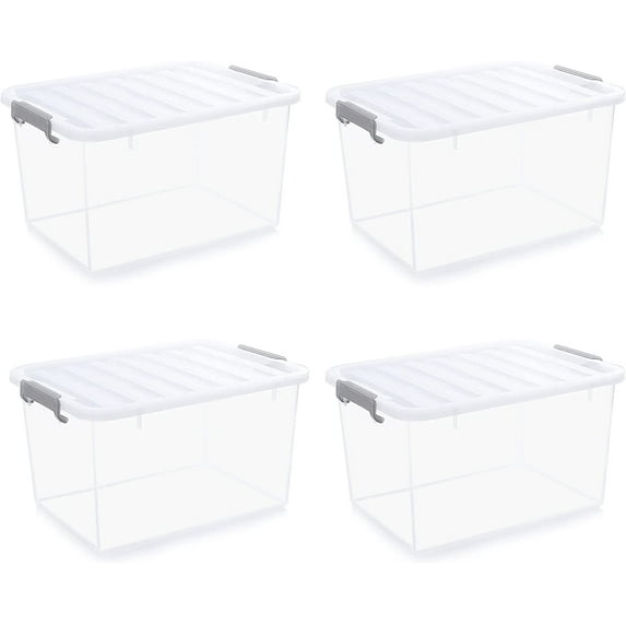 44.4 QT Plastic Storage Bins with Latching Lids Stackable Storage ...