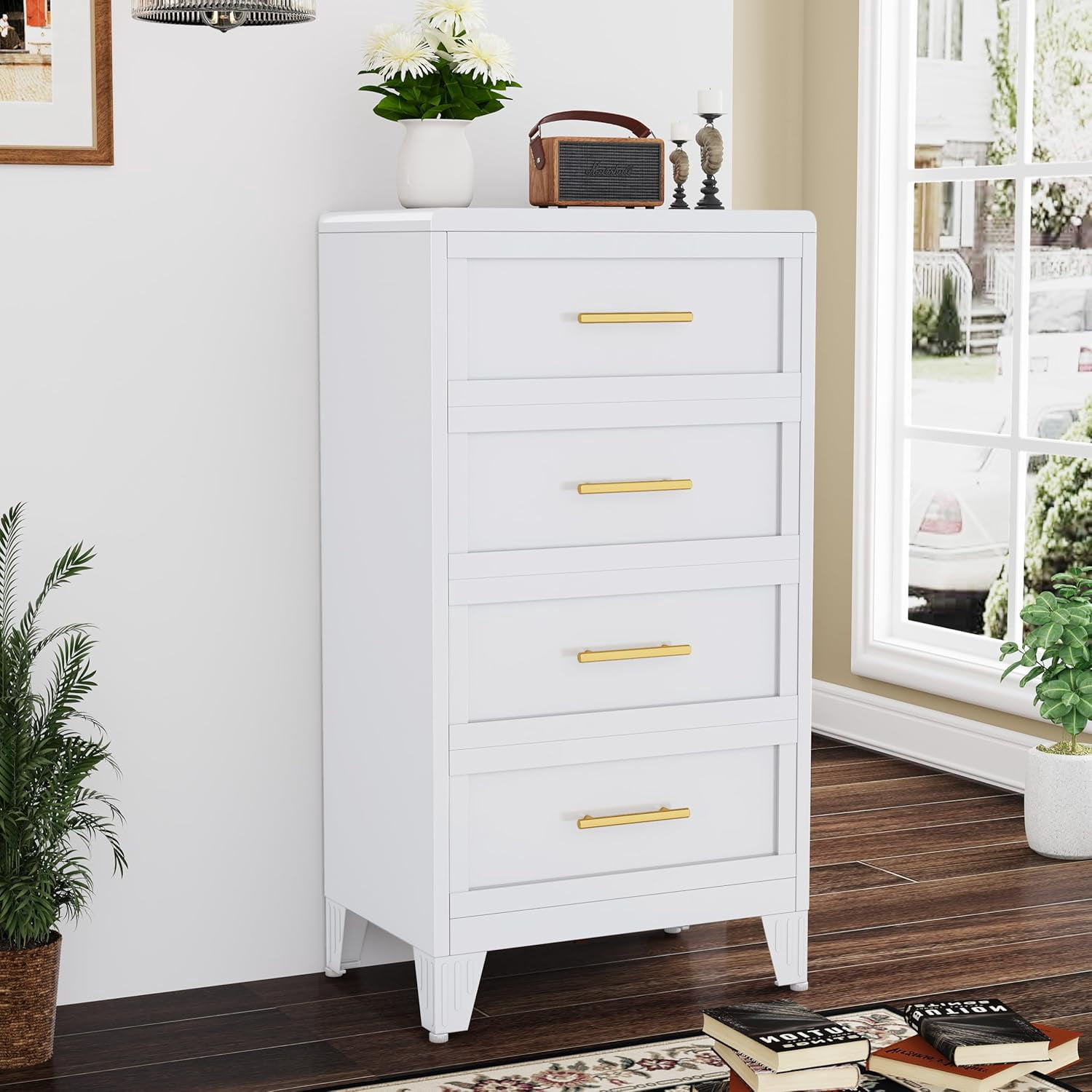 44.45" Tall Dresser for Bedroom 4 Drawers, Metal Dresser Chest of ...