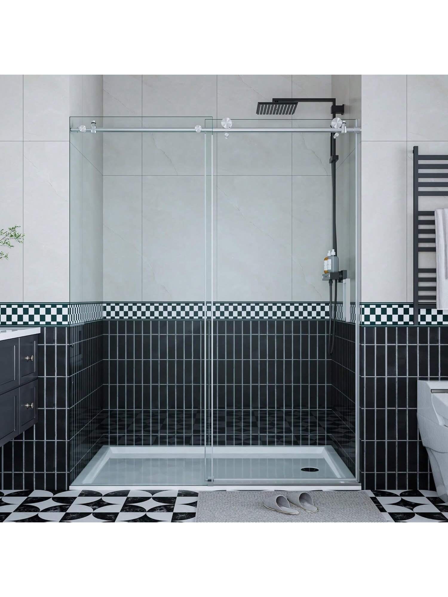 44-48"/56-60" W * 76" H Shower Door, Frameless Sliding Shower Door ...