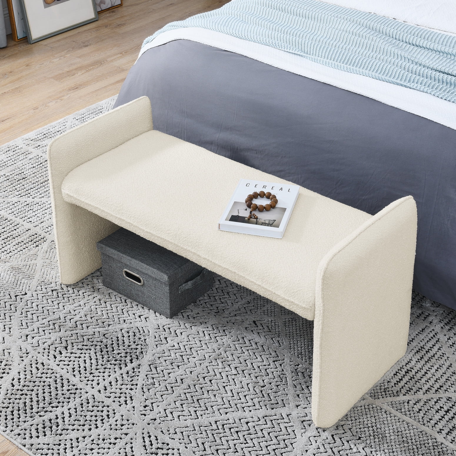 44.48 Inch Bedroom Bench, Vintage End of Bed Bench, Upholstered Linen ...