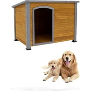 PawHut Wooden Dog House Outdoor with Porch, Cabin Style Raised Pet ...