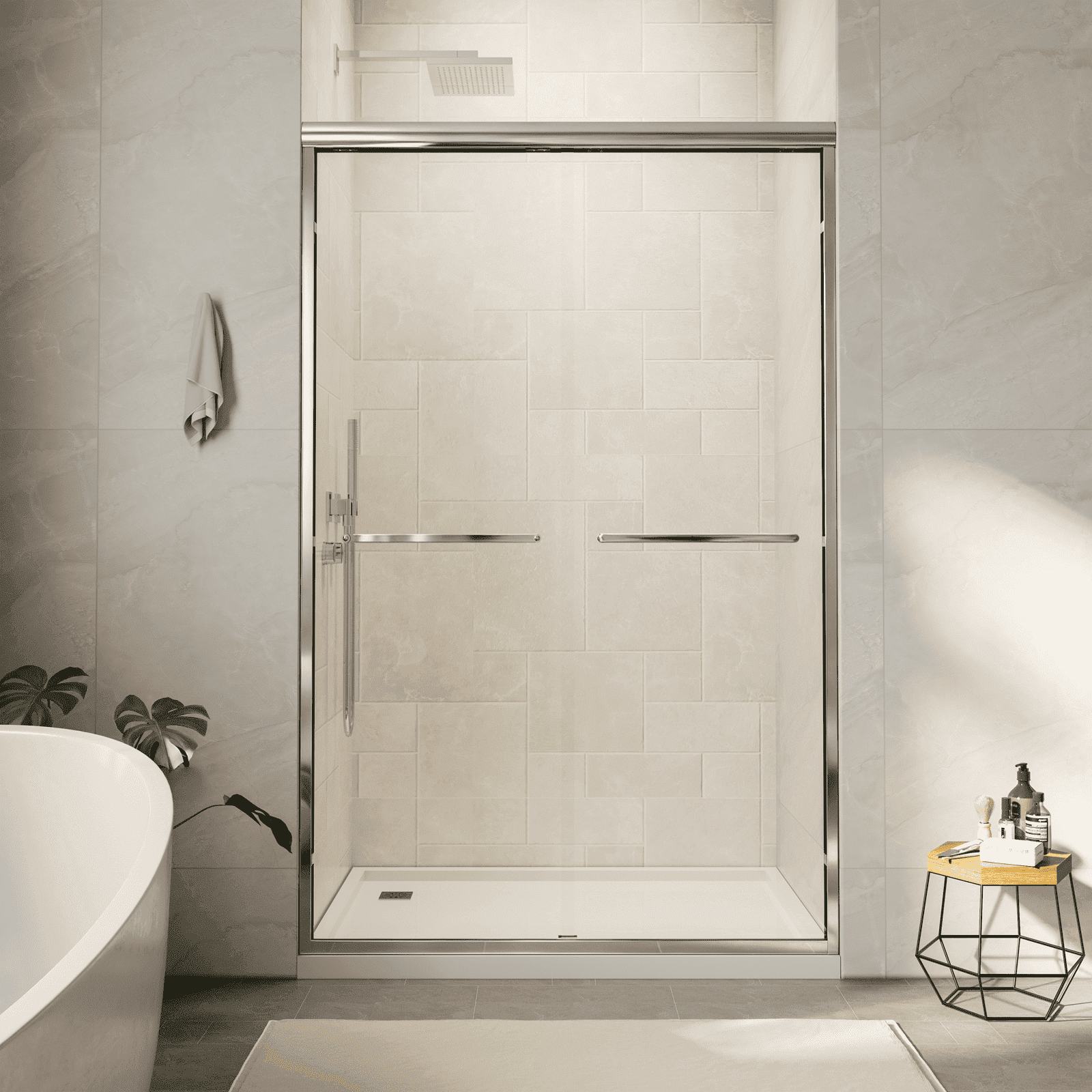 44-48"W x 70"H Double Sliding Semi-Frameless Shower Door,1/4" Clear ...