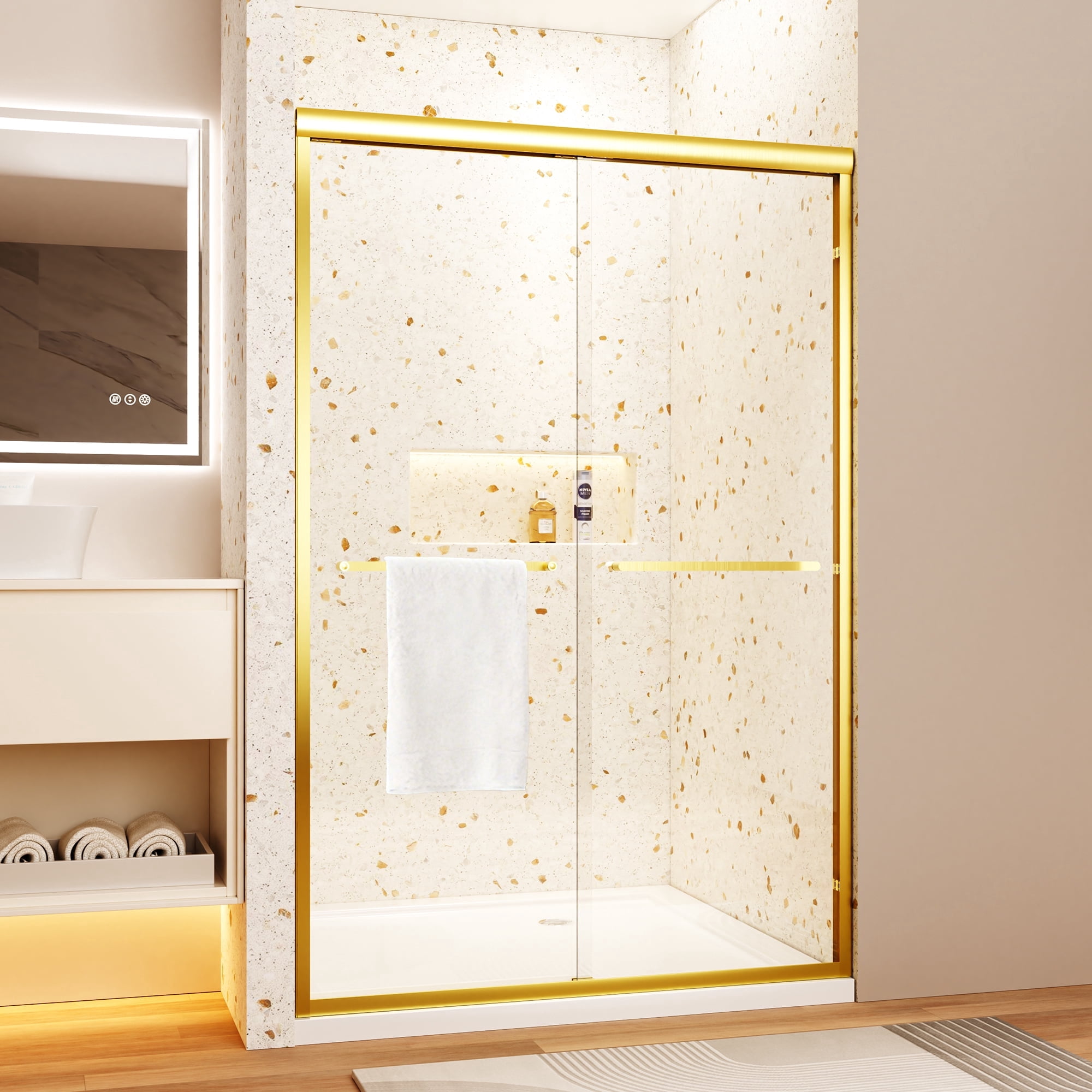 44"-48" W x 72" H Aluminum Frame Double Sliding Shower Door, 1/4" (6mm ...