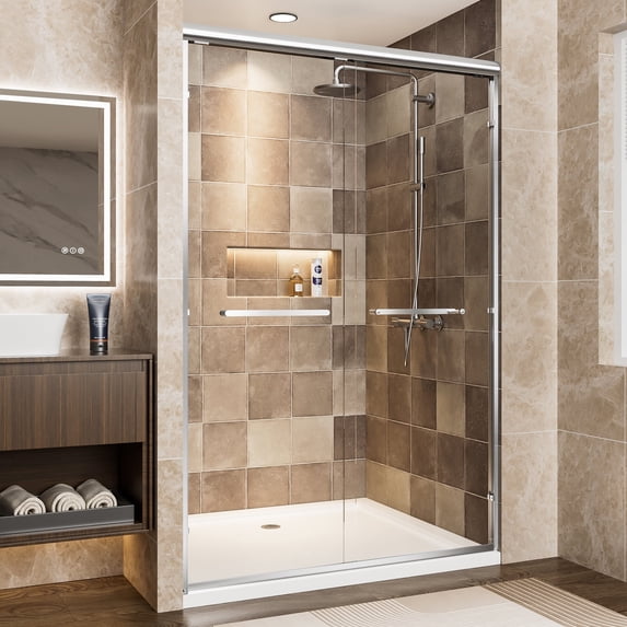 44"-48" W x 72" H Double Sliding Shower Door, 1/4" (6mm) Clear Tempered ...